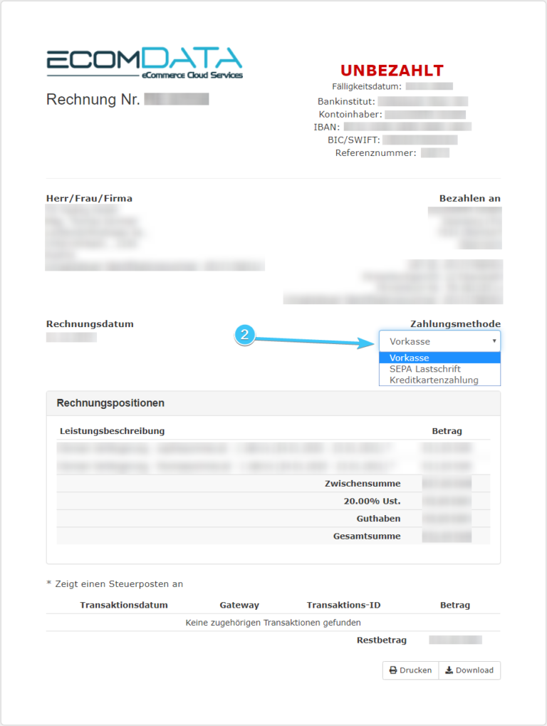 Rechnung Andern