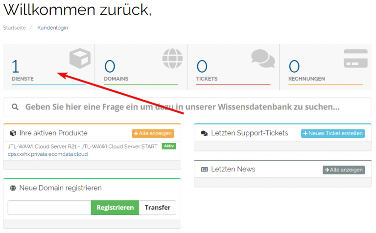 Serverinformationen + Zugangsdaten – support.ecomdata.de – die Hilfe Seite von ecomDATA